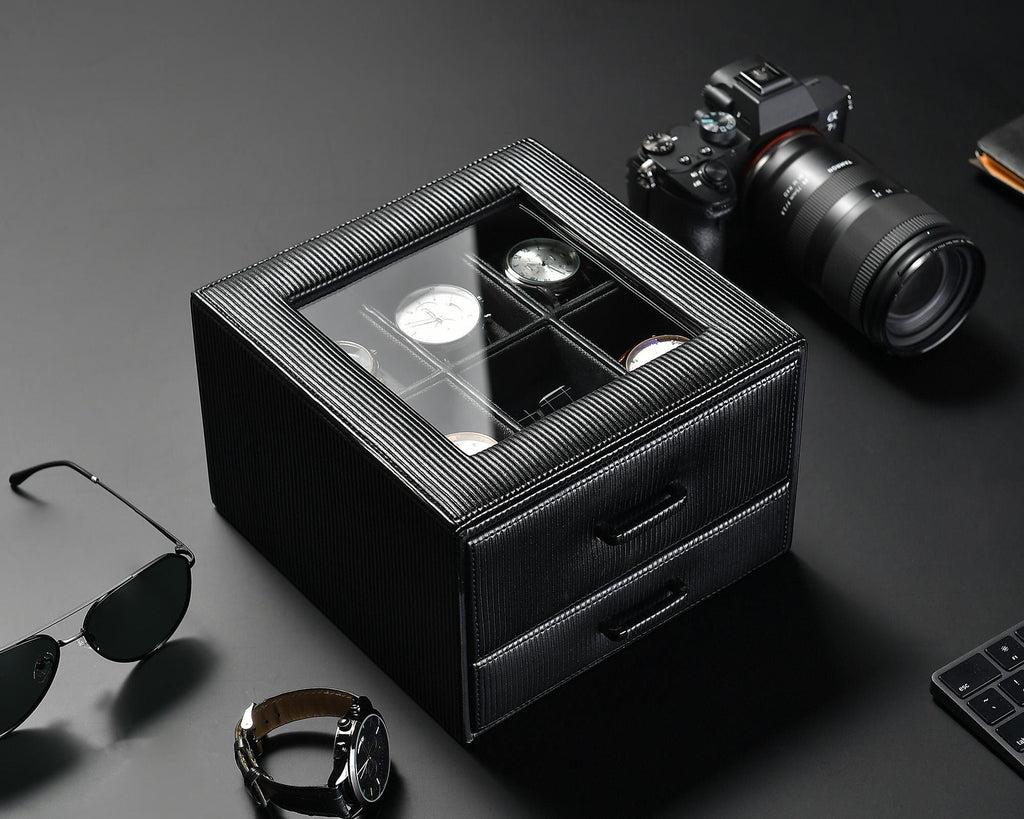 Personalized Men's Valet Box with 5 Watchs Display with Two Drawers ...