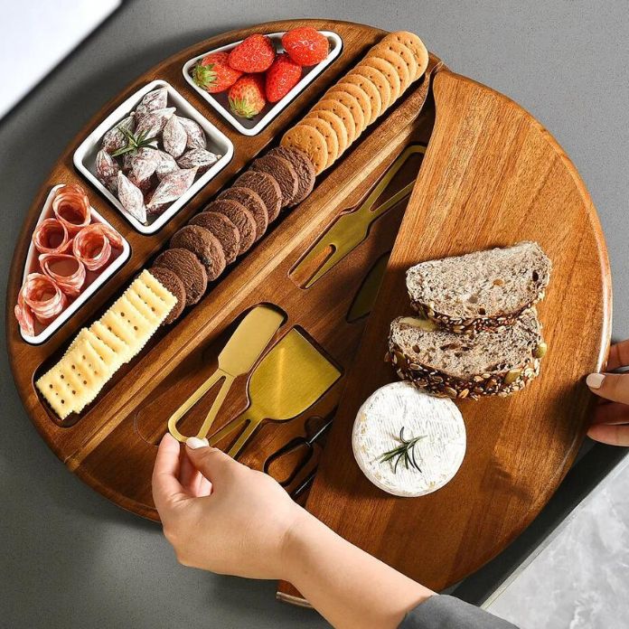 Oval Cheese Board Set - Acacia Wood Charcuterie Board with Nesting Bow ...